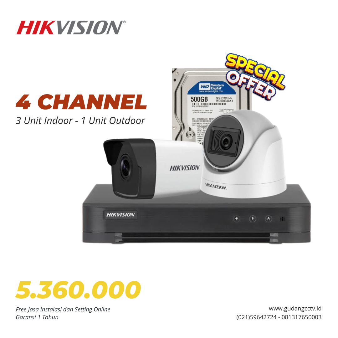 Paket CCTV Hikvision 4 Channel Murah Bergaransi - gudangcctv.id
